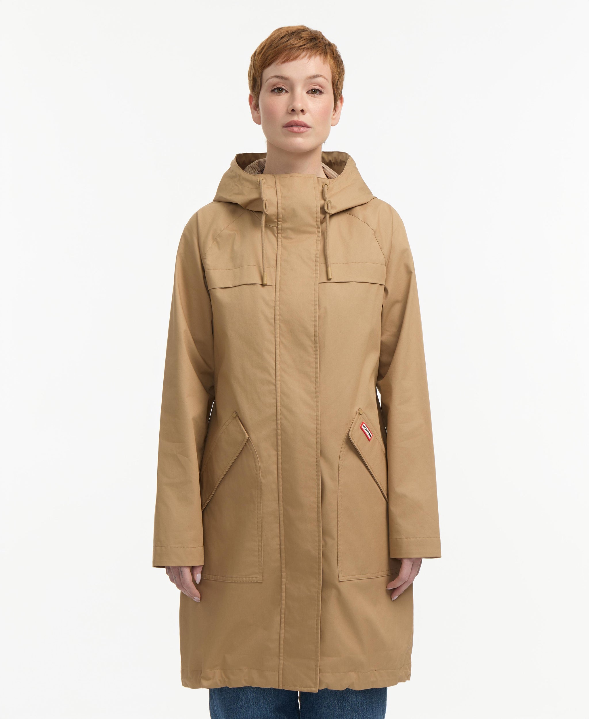 Hunter Women JENCY COTTON HIGH LOW RAIN COAT BRITISH TAN